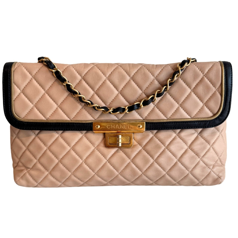 Chanel Two Tone Lambskin Quilted East West Flap Bag